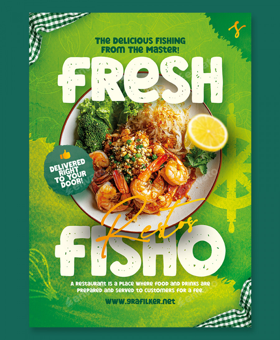 Fish Restaurant Flyer Template - PSD, InDesign - Design Template Place