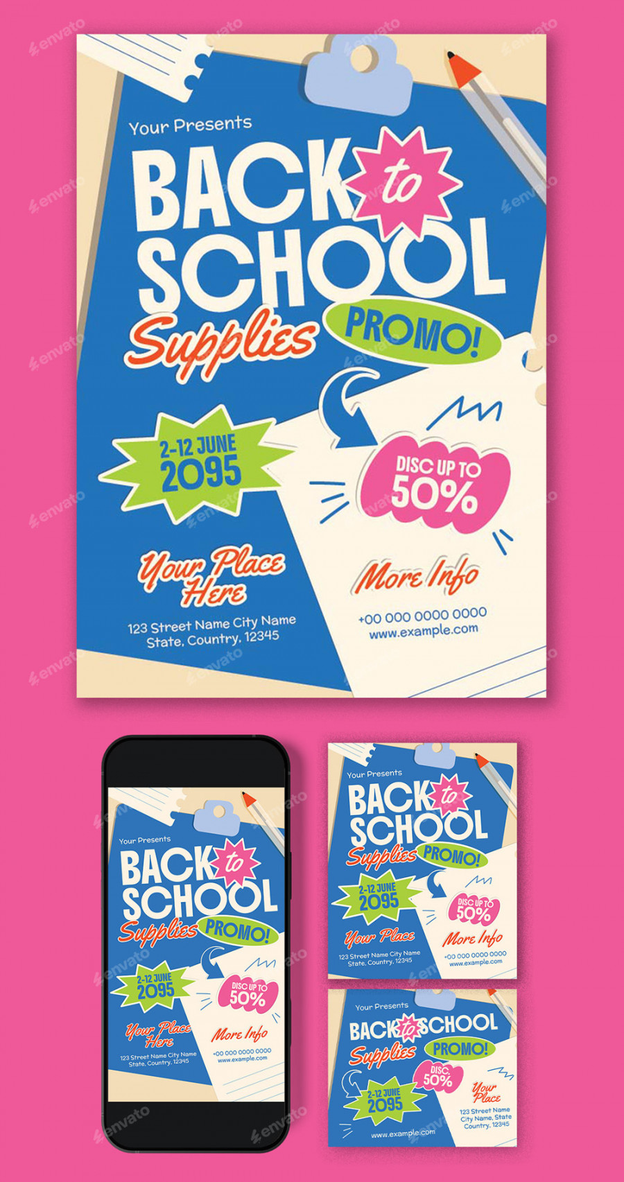 School Supplies Promo Flyer Design - PSD - Design Template Place