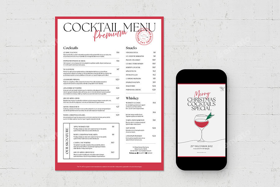 Christmas Cocktail Menu Template InDesign INDD & IDML - Design Template ...
