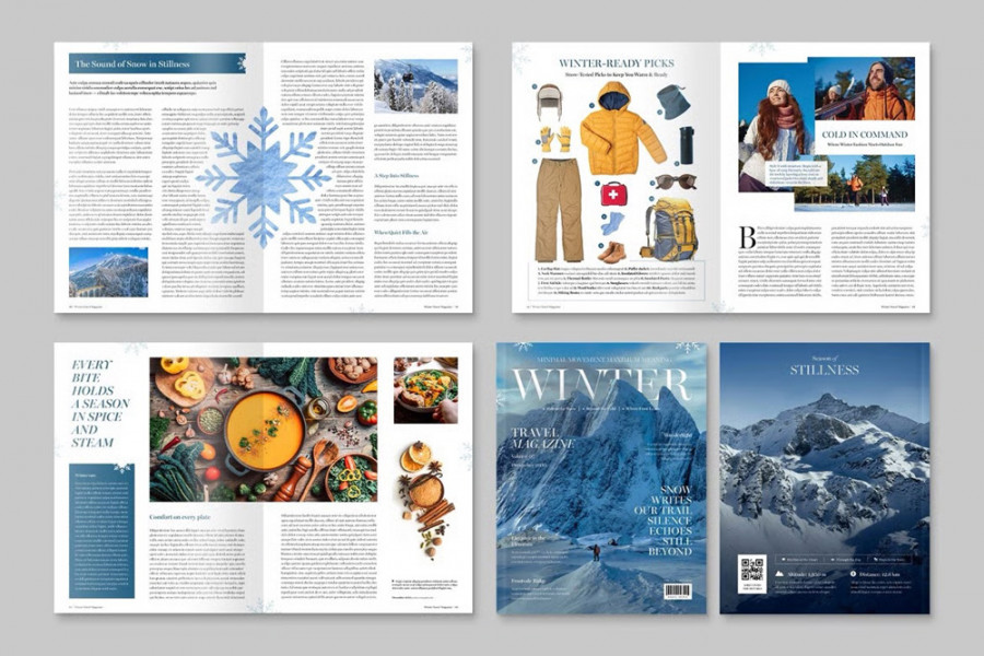 Winter Travel Magazine Design - InDesign, Canva - Design Template Place