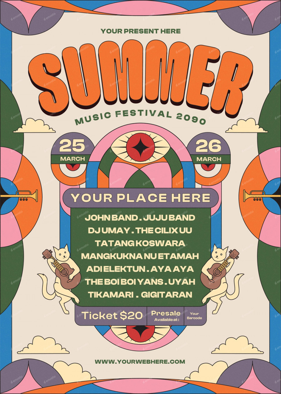 Modern Geometric Summer Music Festival Flyer Template PSD, AI - Design ...