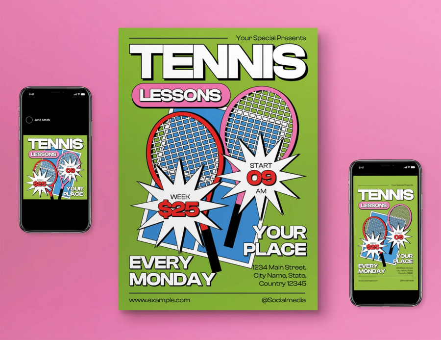 Tennis Lessons Flyer Template - Design Template Place