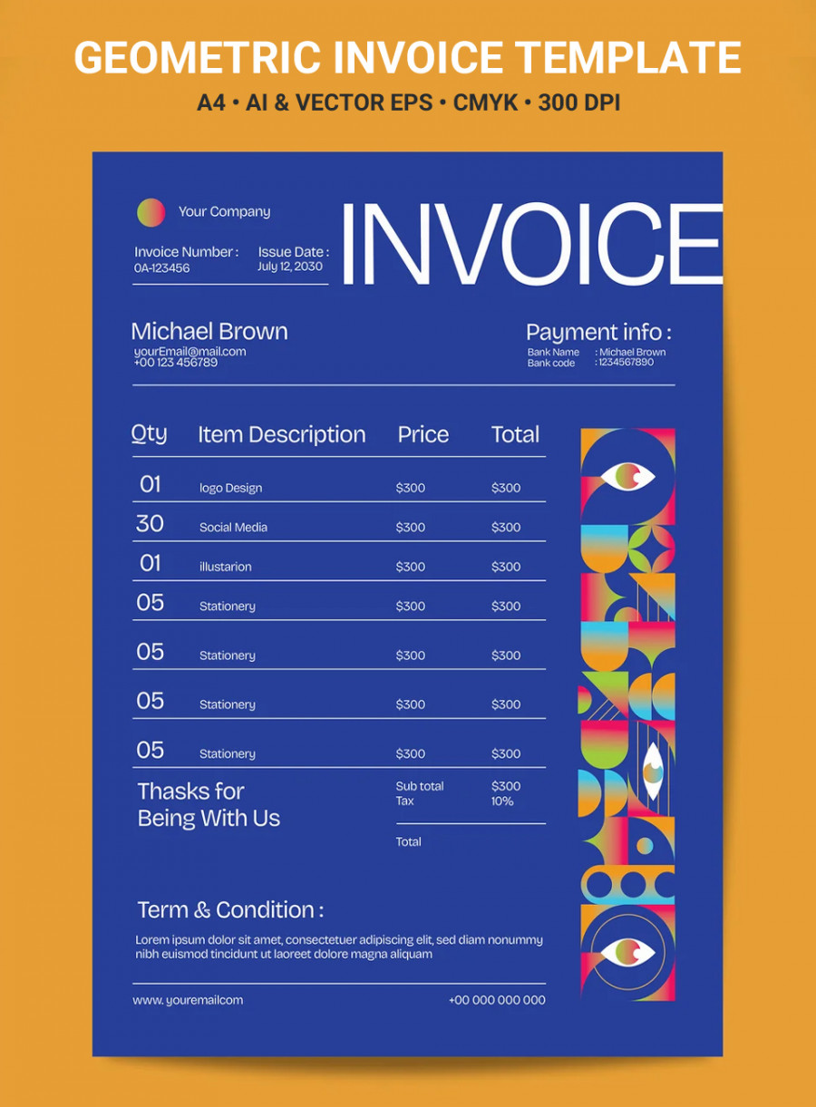 Geometric Invoice Template - AI, Vector EPS - Design Template Place