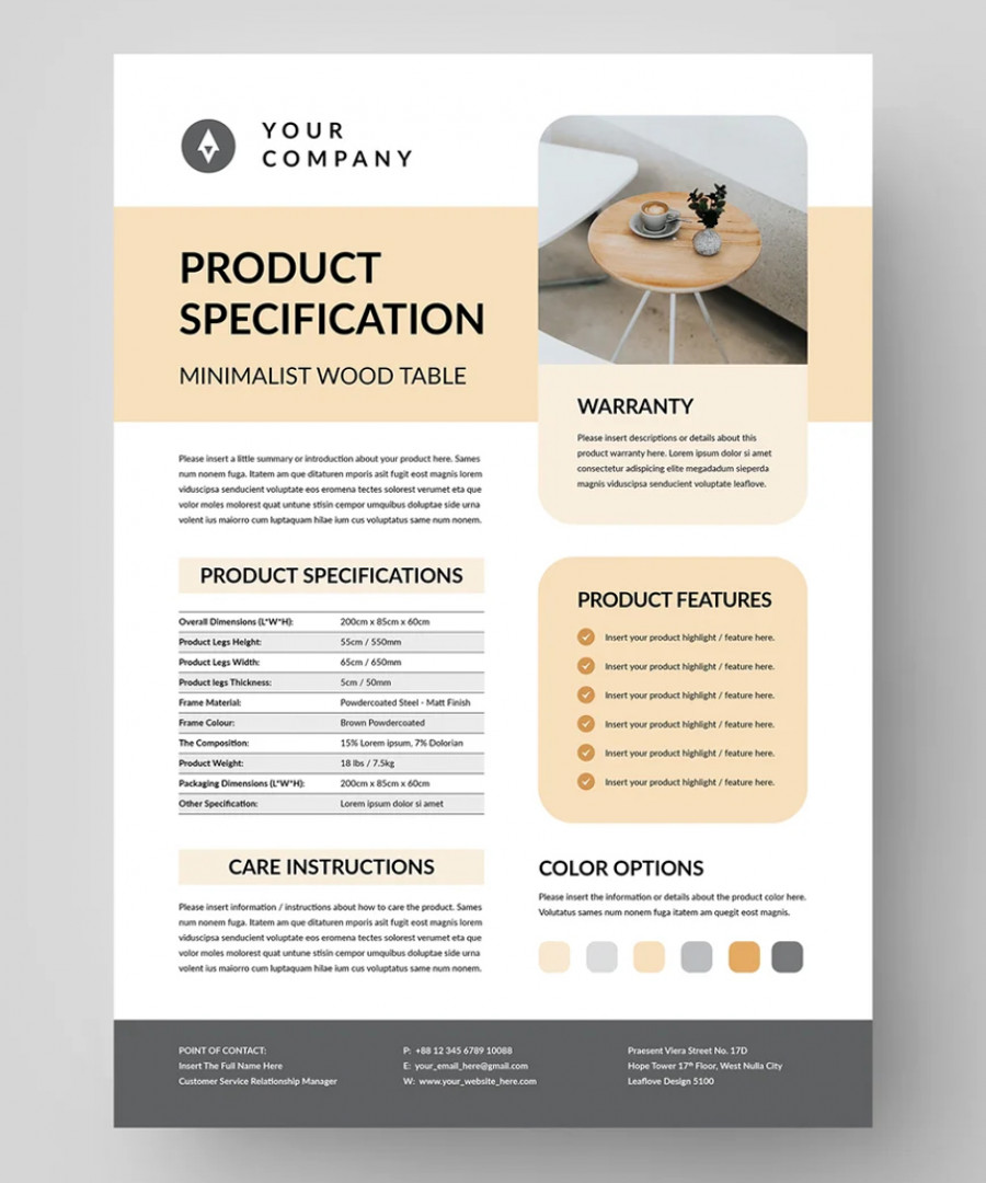 Product Specification Sheet Template - Design Template Place